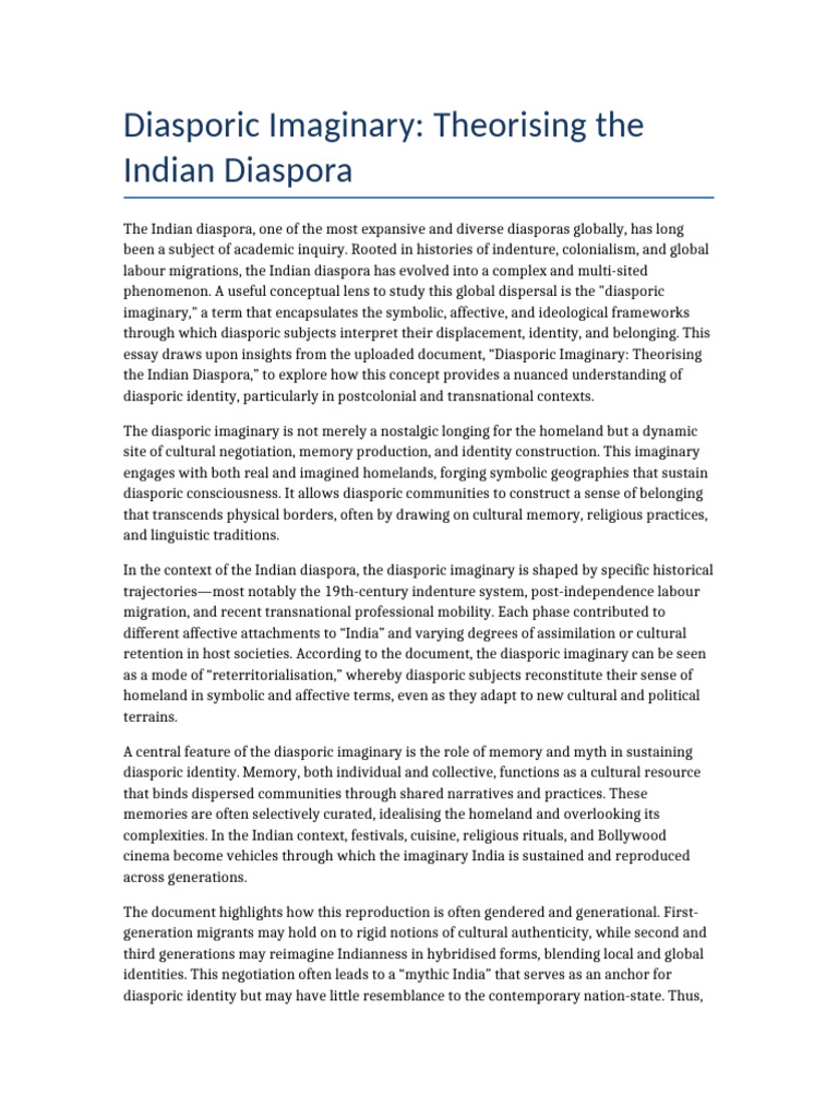 Understanding the Indian Diasporic Imaginary | PDF | Diaspora | Imagination