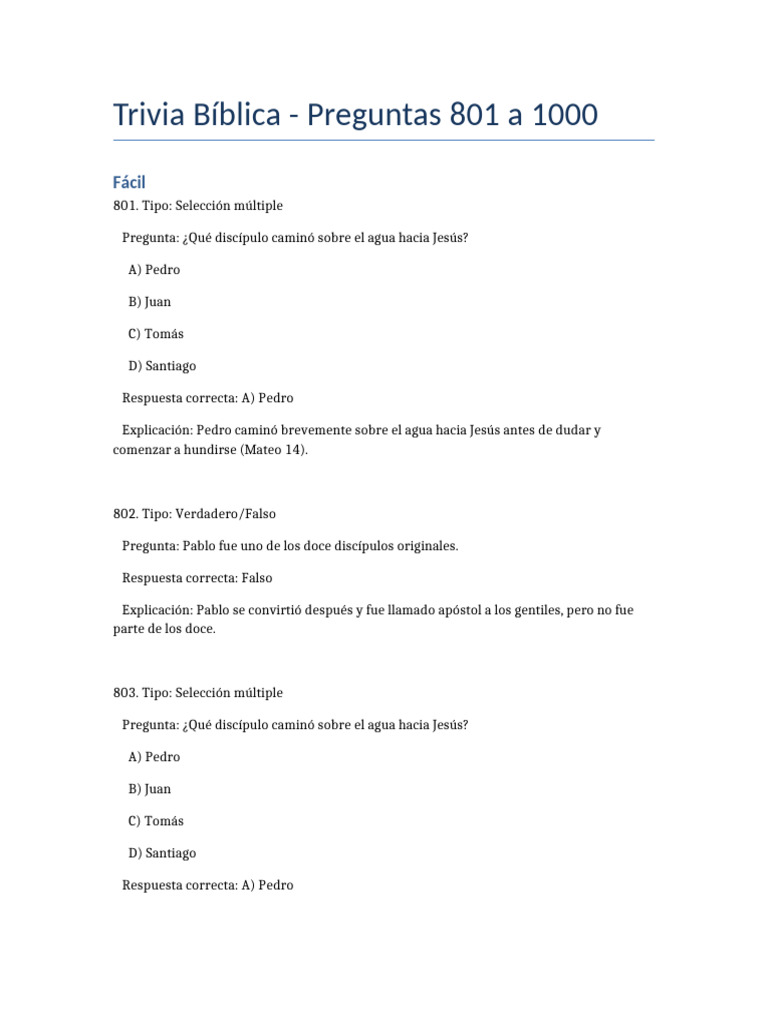 Trivia Biblica 801-1000 Preguntas | PDF | Juan el apóstol | San Pedro