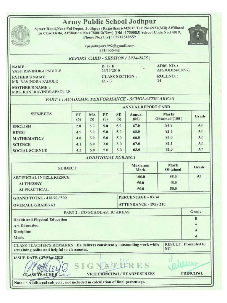 Class XI Marksheet of YASH-compressed | PDF
