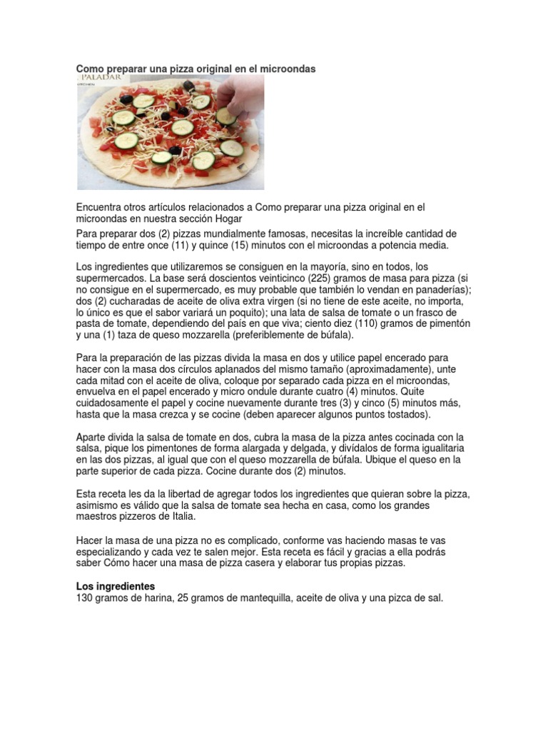 Pizza Casera en Microondas Rápida | PDF | Pizza | Queso