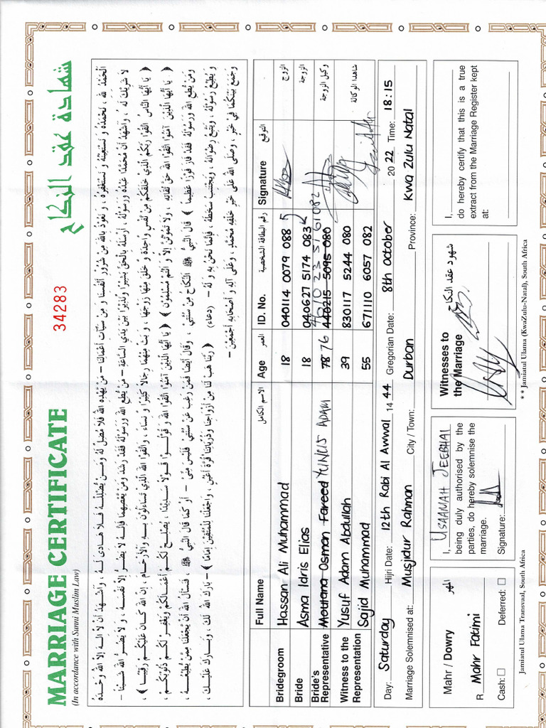 Nikaah Certificate | PDF