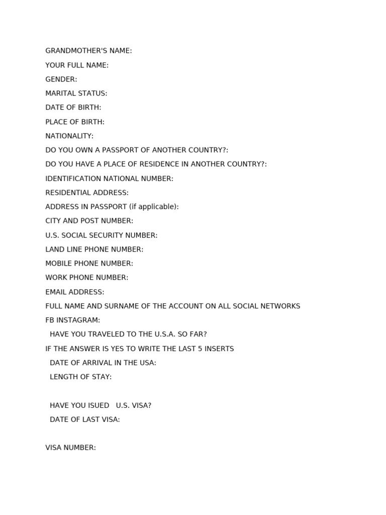 Questionnaire For The Visa Appointment | PDF | Travel Visa | Identity Document