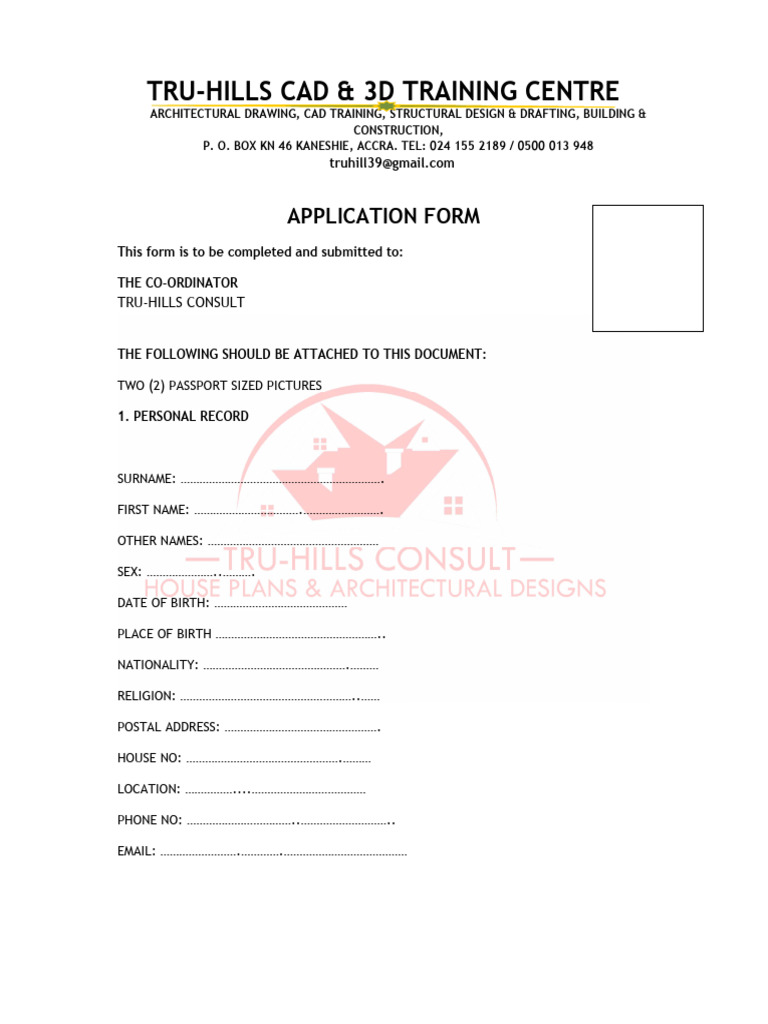 Tru-Hills CAD Training Application Form | PDF