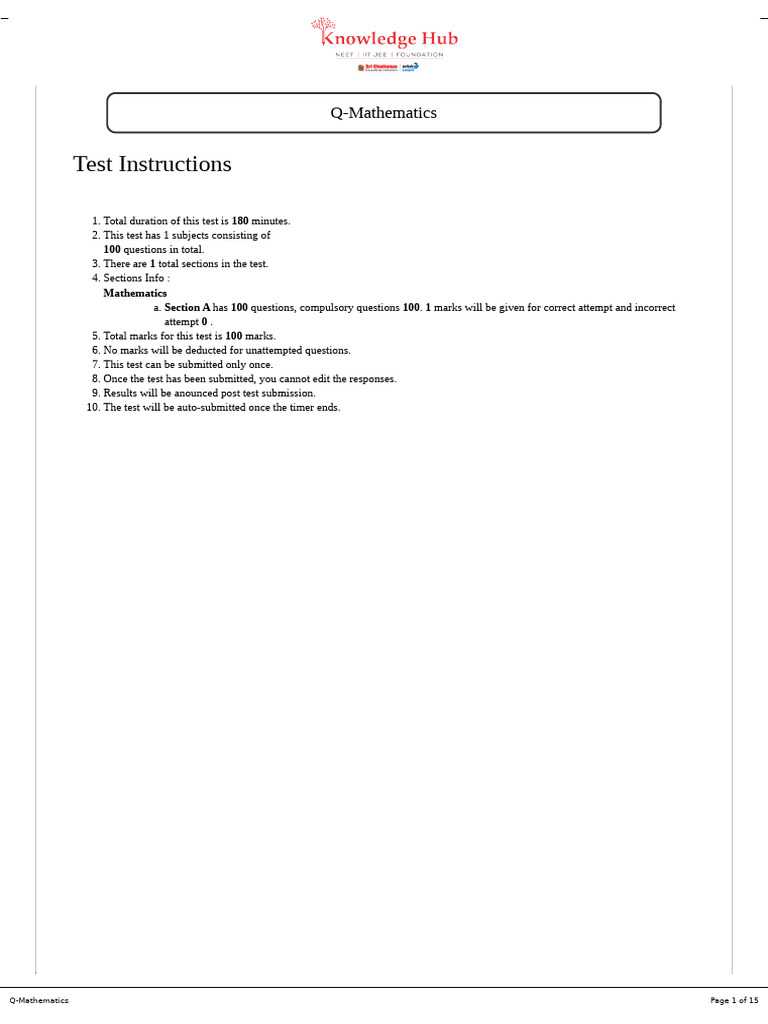 Mathematics 100 Questions | PDF | Function (Mathematics) | Mathematical ...