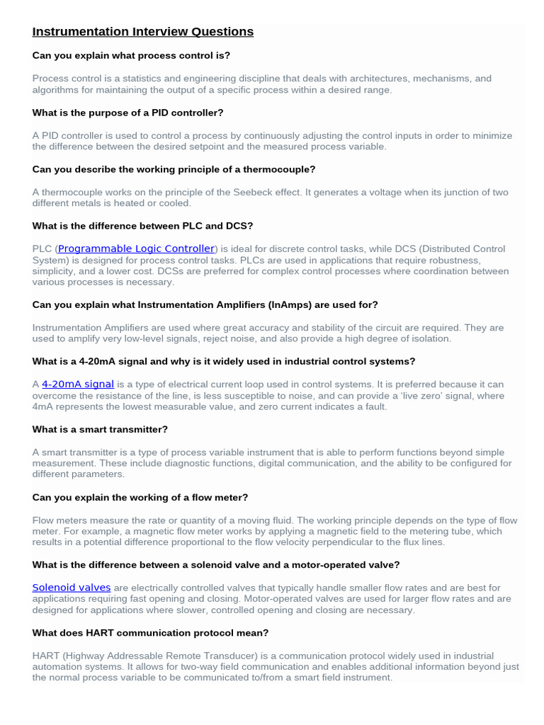 Instrumentation Interview Questions | PDF | Flow Measurement ...