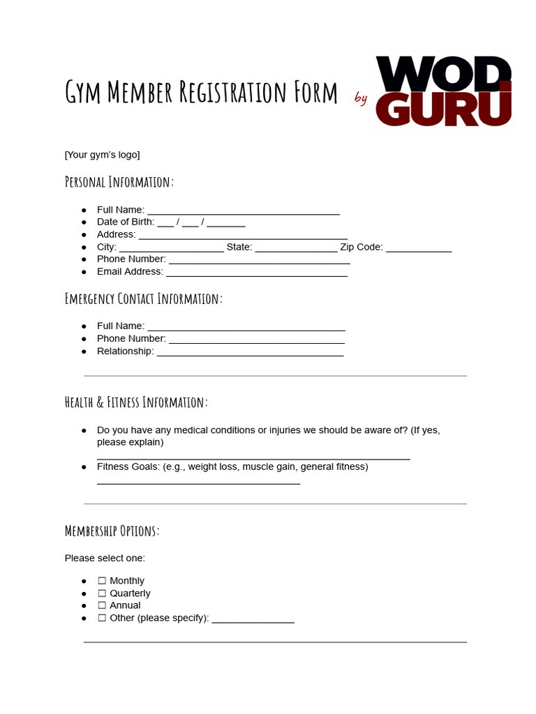 Gym Member Registration Form | PDF | Payments | Debit Card