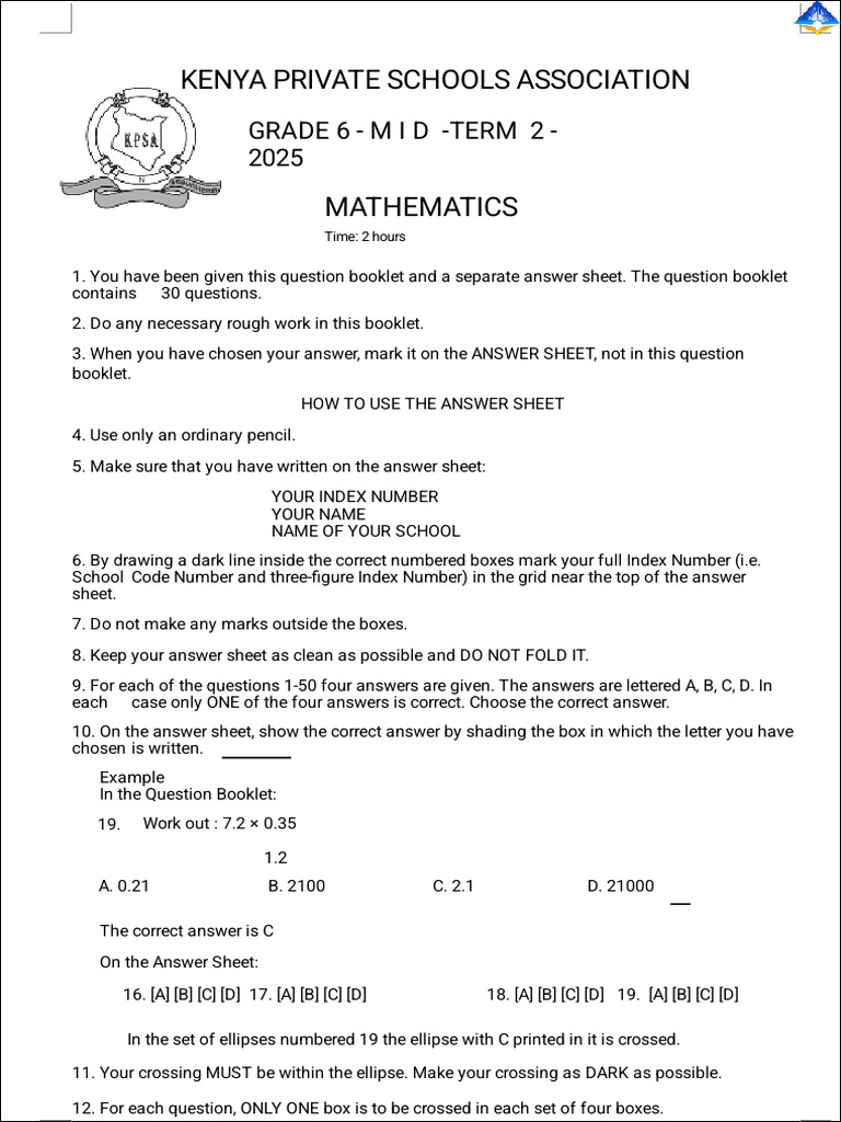 Grade 6 Mathematics Mid-Term Exam 2025 | PDF | Arithmetic | Elementary ...