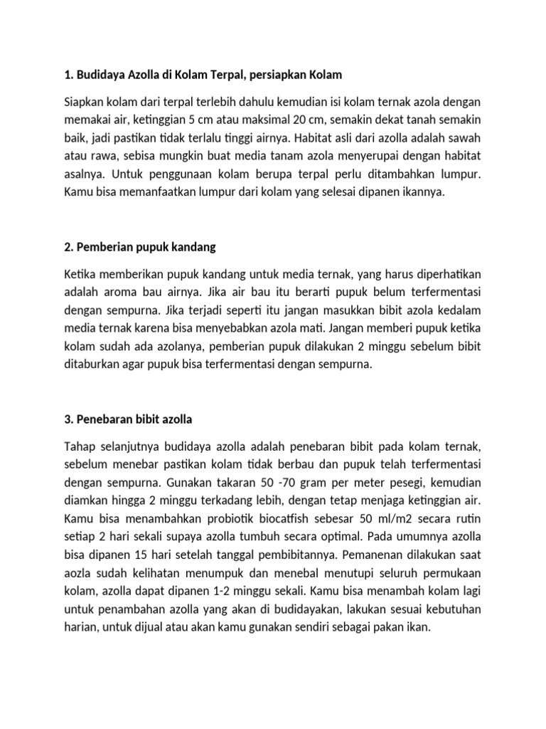 Panduan Budidaya Azolla di Kolam Terpal | PDF