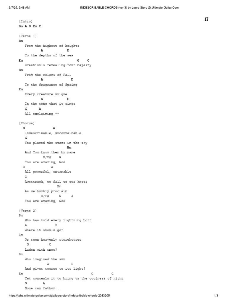 Indescribable Chords and Lyrics | PDF