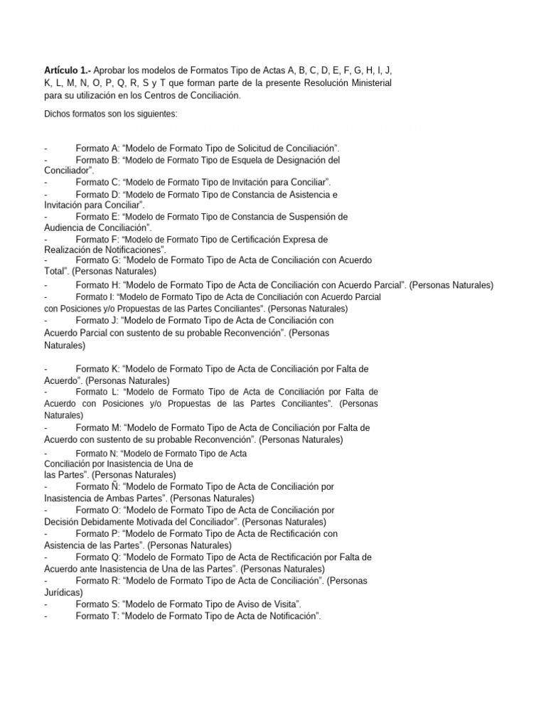 Tipos de Formatos Minjus | PDF | Resolución de conflictos