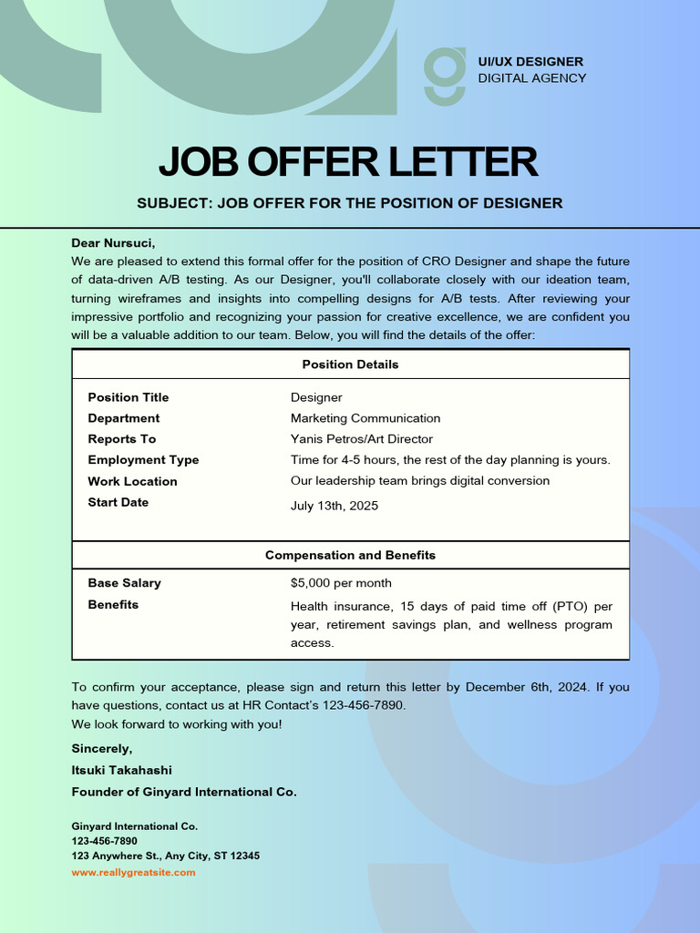 Beige Modern Professional Job Offer Letter of Recommendation | PDF
