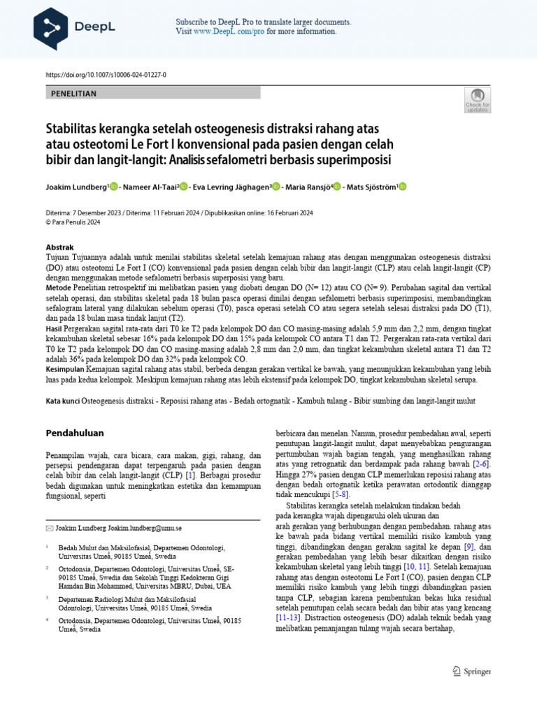 Skeletal Stability After Maxillary Distraction Osteogenesis or Conventional Le Fort I Osteotomy ...