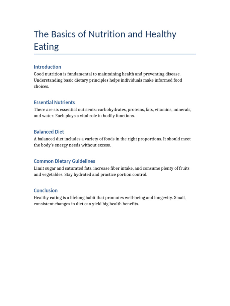 Essentials of Healthy Eating Basics | PDF