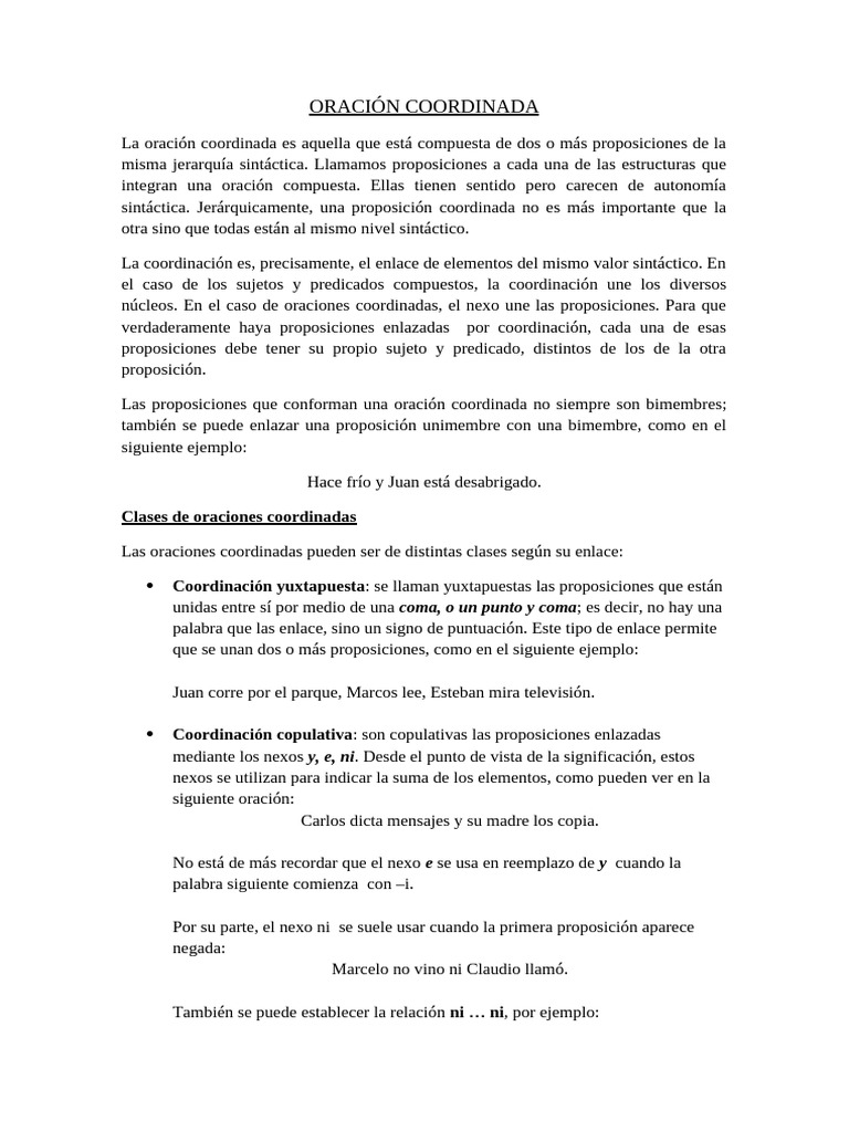 ORACIÓN COORDINADA-teoría | PDF | Oración (Lingüística) | Proposición