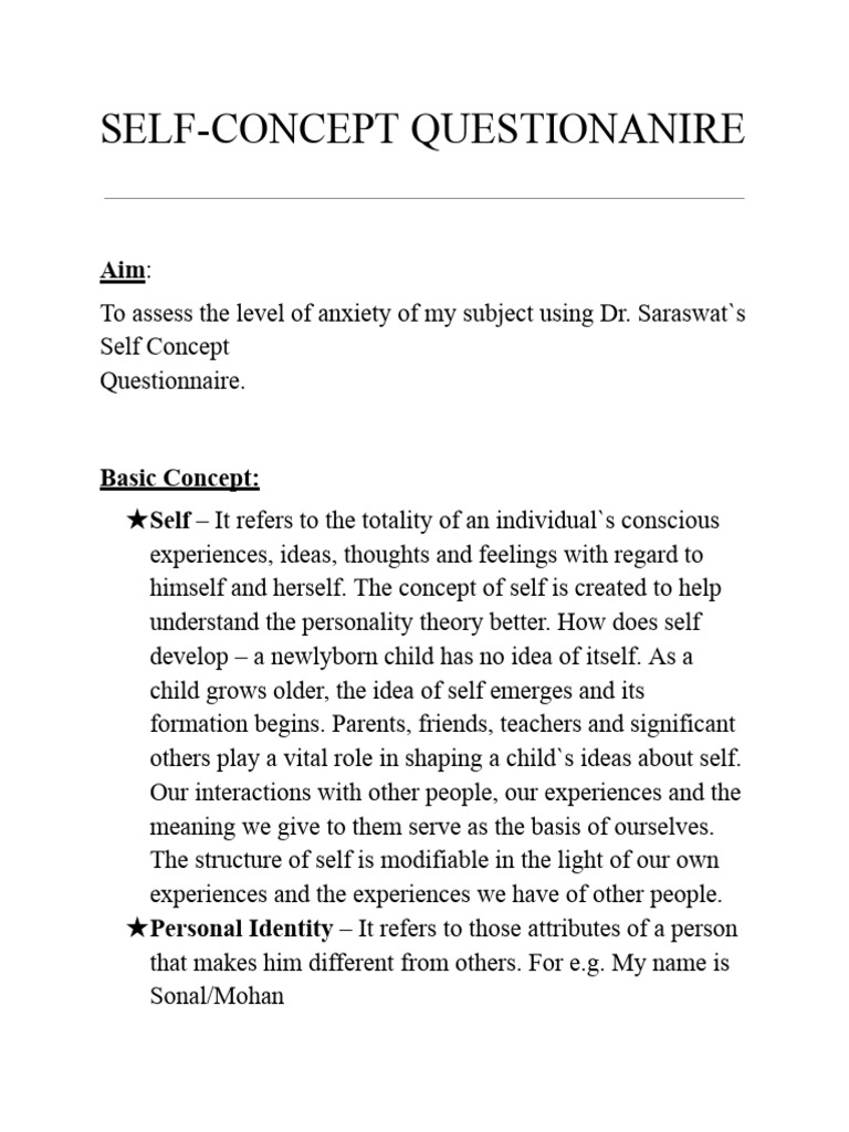 Self-Concept Questionanire | PDF | Self Concept | Social Psychology