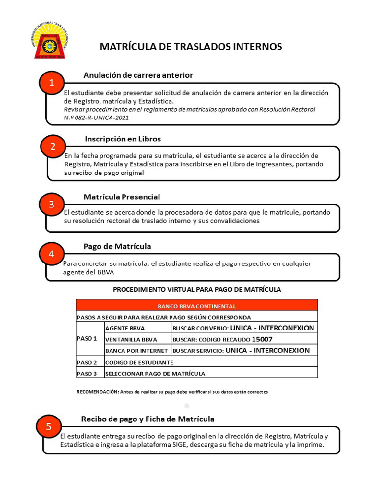 Matricula Traslados Internos | PDF