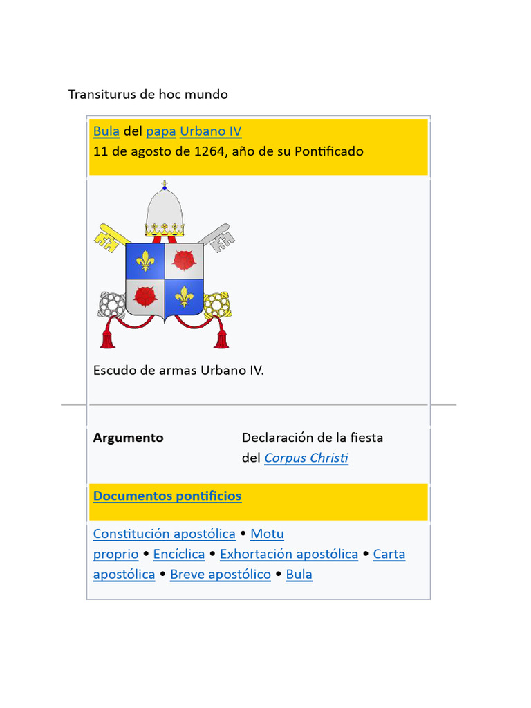 Bula Papa Urbano Transiturus de Hoc Mundo | PDF