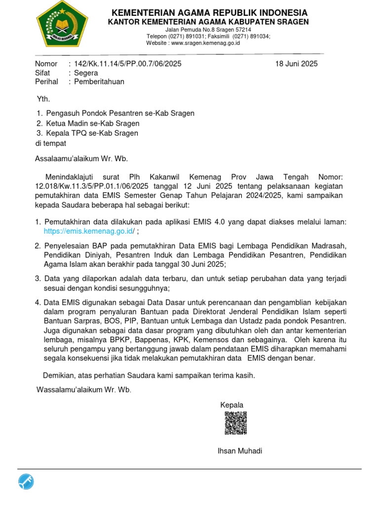 Pemberitahuan Pemutakhiran Data EMIS 2025 | PDF