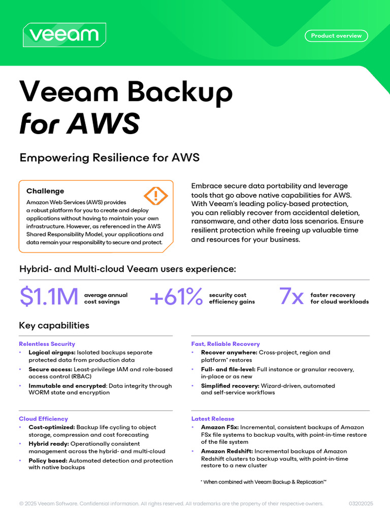 Veeam Backup Aws Product Overview | PDF | Backup | Cloud Computing