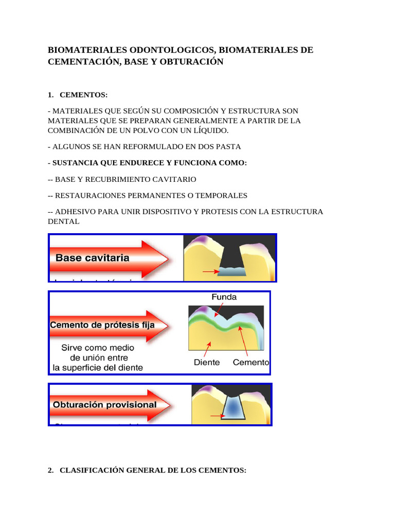 Biomateriales Odontológicos: Cementos y Usos | PDF | Cemento | Zinc