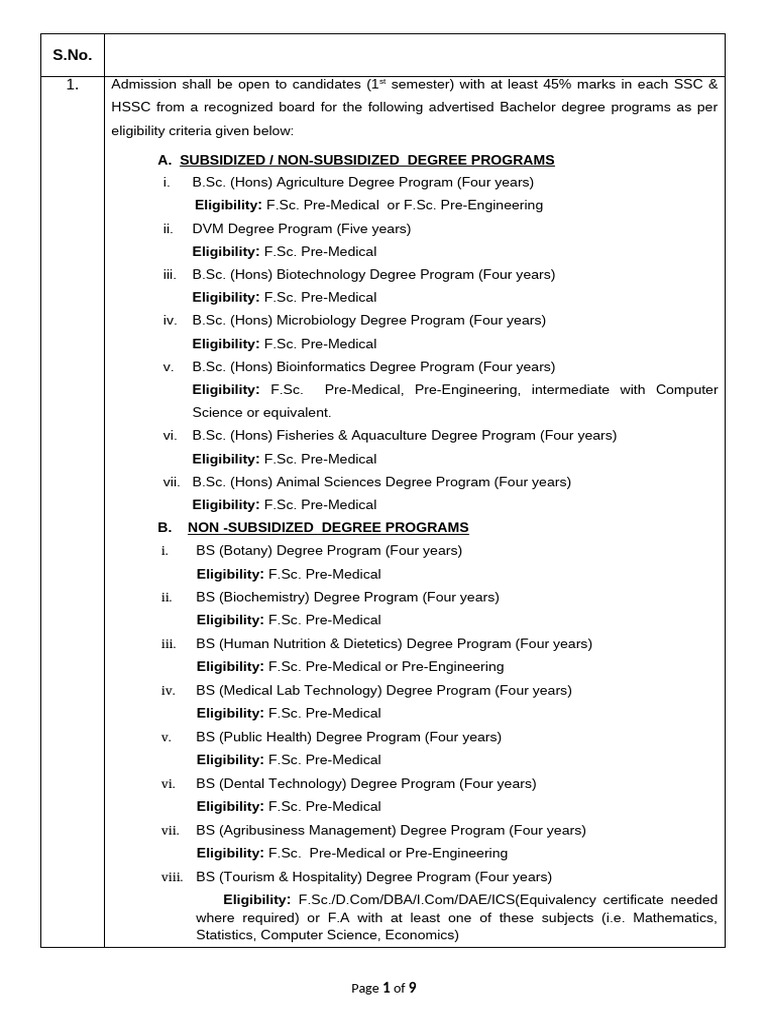 Bachelor Degree Admission Criteria 2023 | PDF | Bachelor Of Science ...