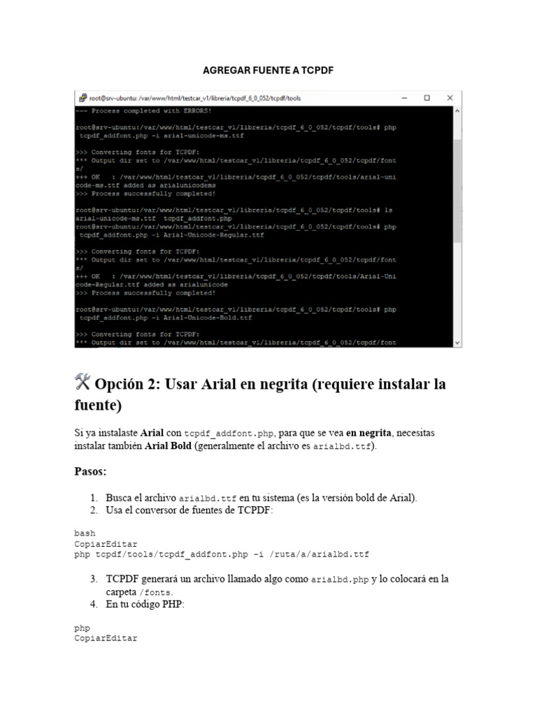 Agregar Arial Bold a TCPDF | PDF