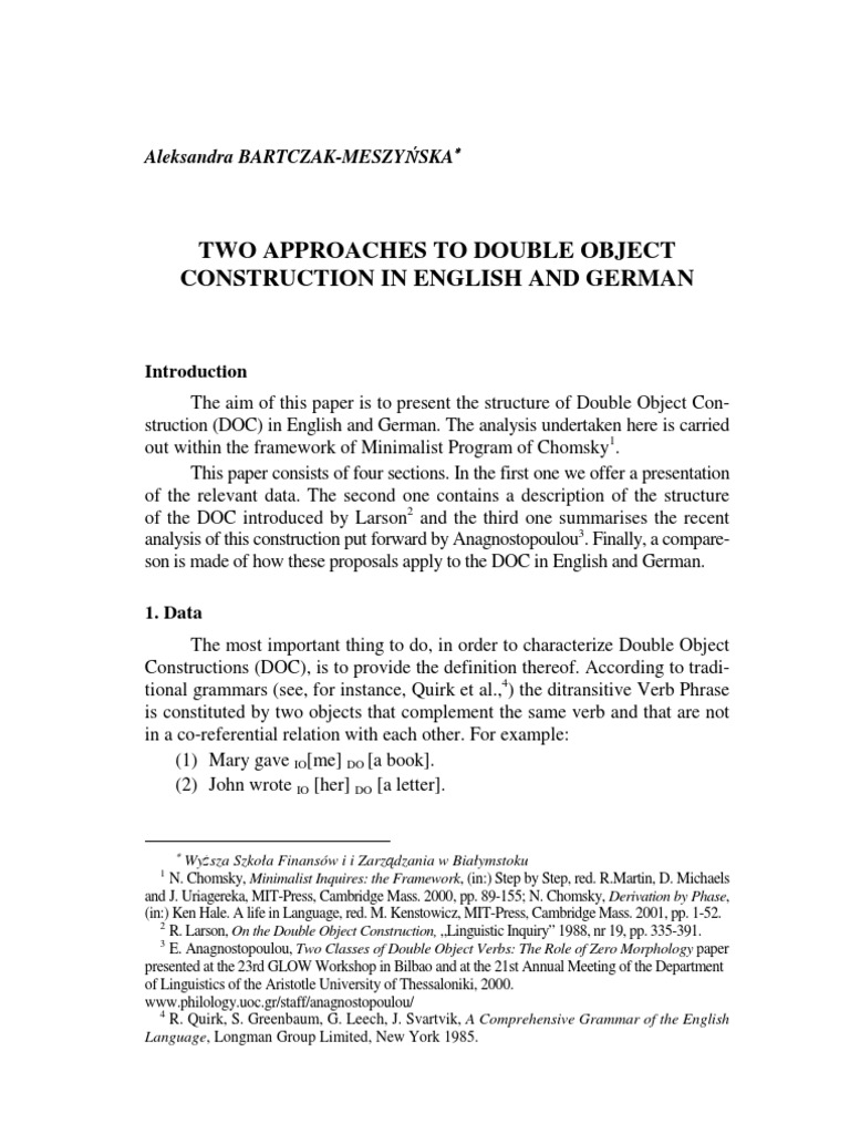 Two Approaches To Double Object Construction in English and German ...