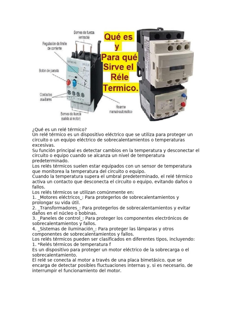 ¿Qué es un relé térmico y su función? | PDF