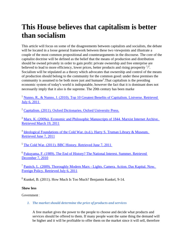 This House Believes That Capitalism Is Better Than Socialism | PDF ...