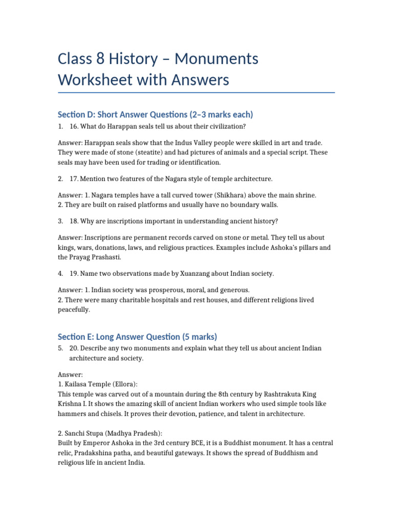Class 8 History Monuments Answers | PDF