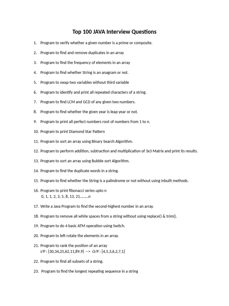 Top 100 Interview Question (ETS) | PDF | Method (Computer Programming ...