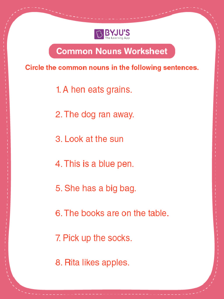 Common Nouns Worksheet 01 | PDF