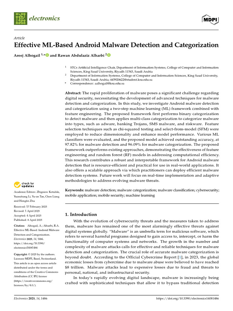 Effective ML-based Android Malware Detection and Categorization | PDF | Machine Learning | Malware
