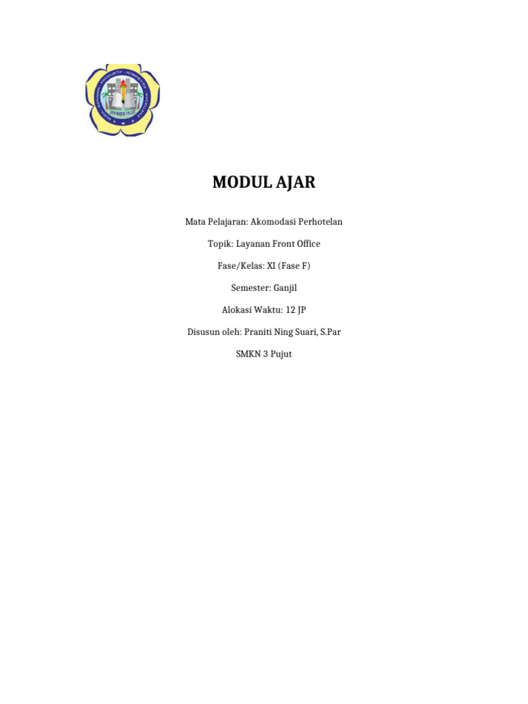Modul Ajar Front Office Lengkap SMKN3Pujut | PDF