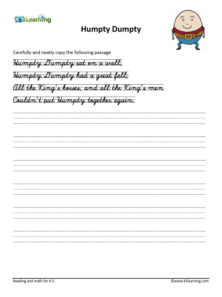 Handwriting Practice: Humpty Dumpty | PDF