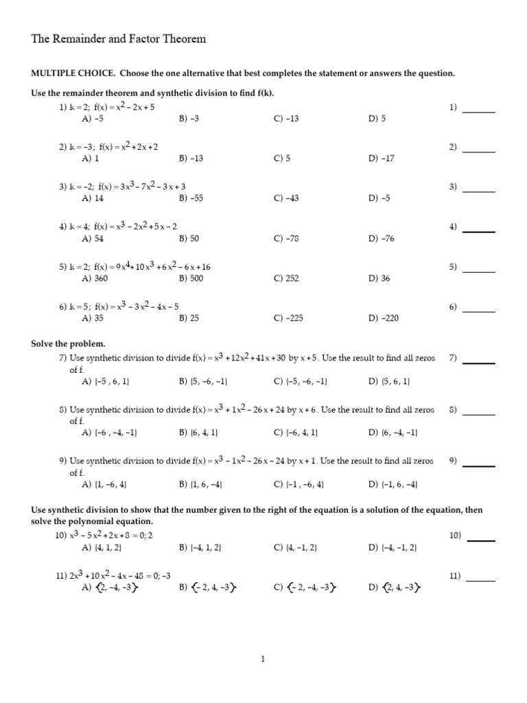 The Remainder and Factor Theorem | PDF | Factorization | Algebra