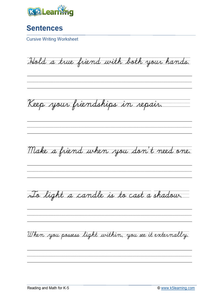 Cursive Writing Practice Sentences | PDF