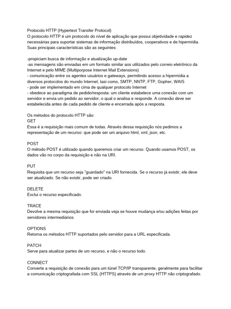 Protocolo HTTP (Hypertext Transfer Protocol) | PDF | Redes de computadores | Tecnologia da ...