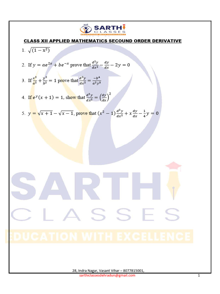 Class Xii Applied Mathematics Secound Order Derivative | PDF