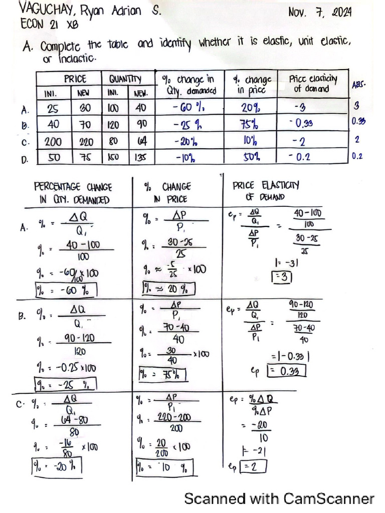 Econ 21 - XB - Elasticity Activity | PDF