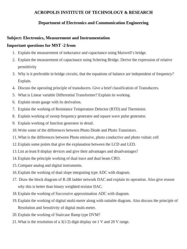 Key Questions on Electronics Measurement Techniques | PDF