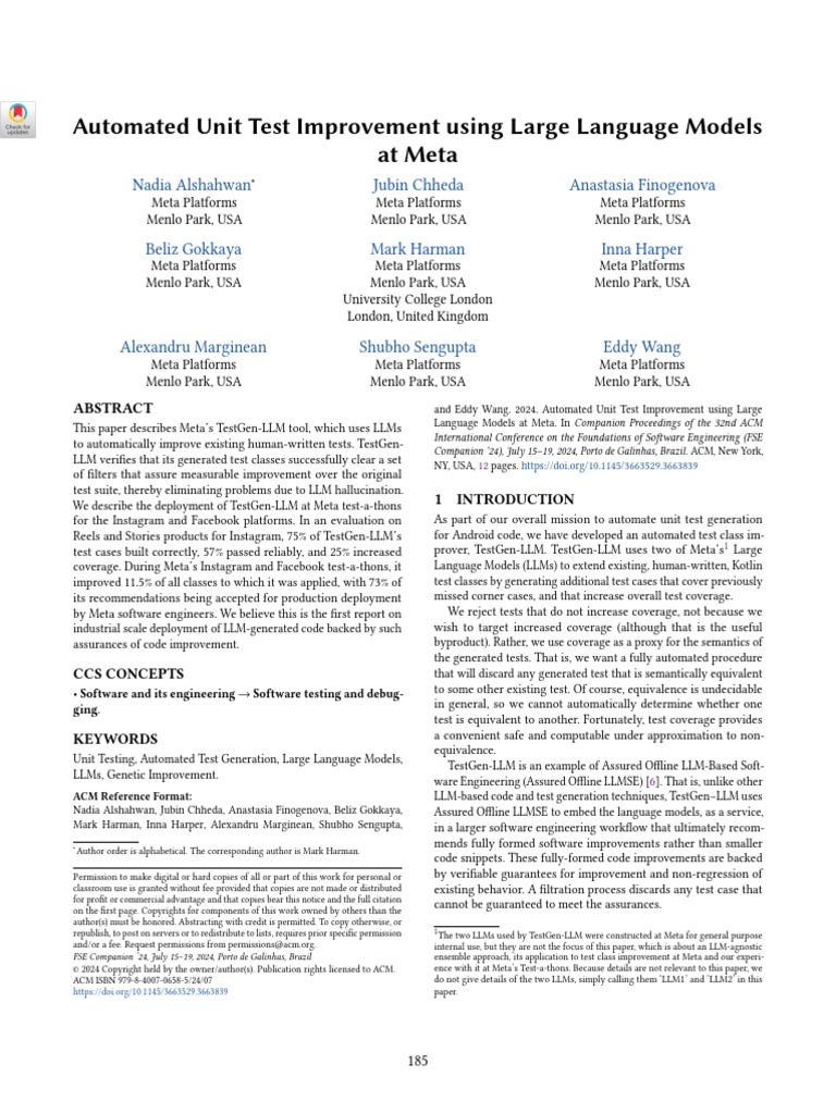 Meta's TestGen-LLM for Test Improvement | PDF | Software Engineering ...