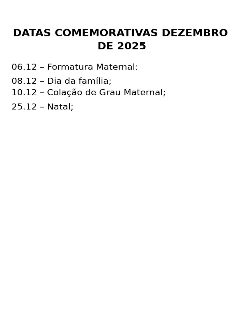 Datas Comemorativas Dezembro de 2025 | PDF