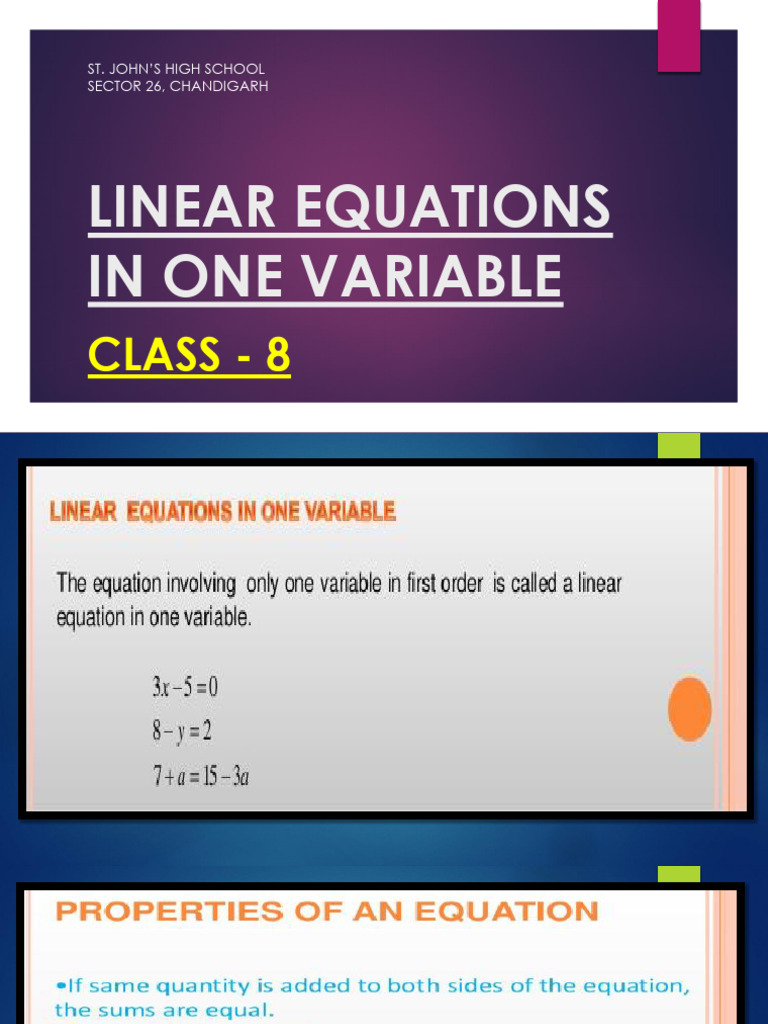 Class 8 Maths Linear Equations in One Variable | PDF