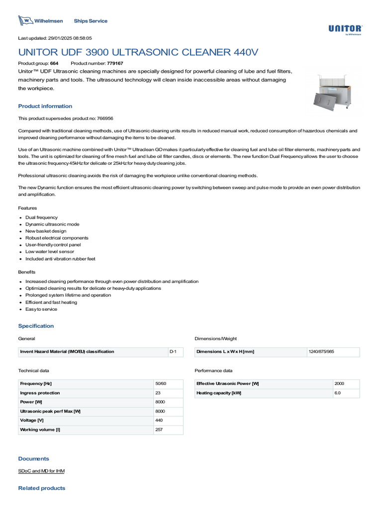 Unitor Udf 3900 Ultrasonic Cleaner 440v | PDF | Ultrasound | Electrical ...