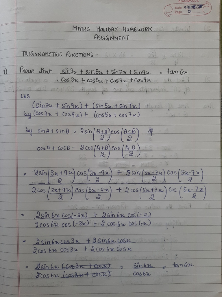 Maths Holiday Homework XI (2025-26) | PDF | Rotation | Mathematical Objects