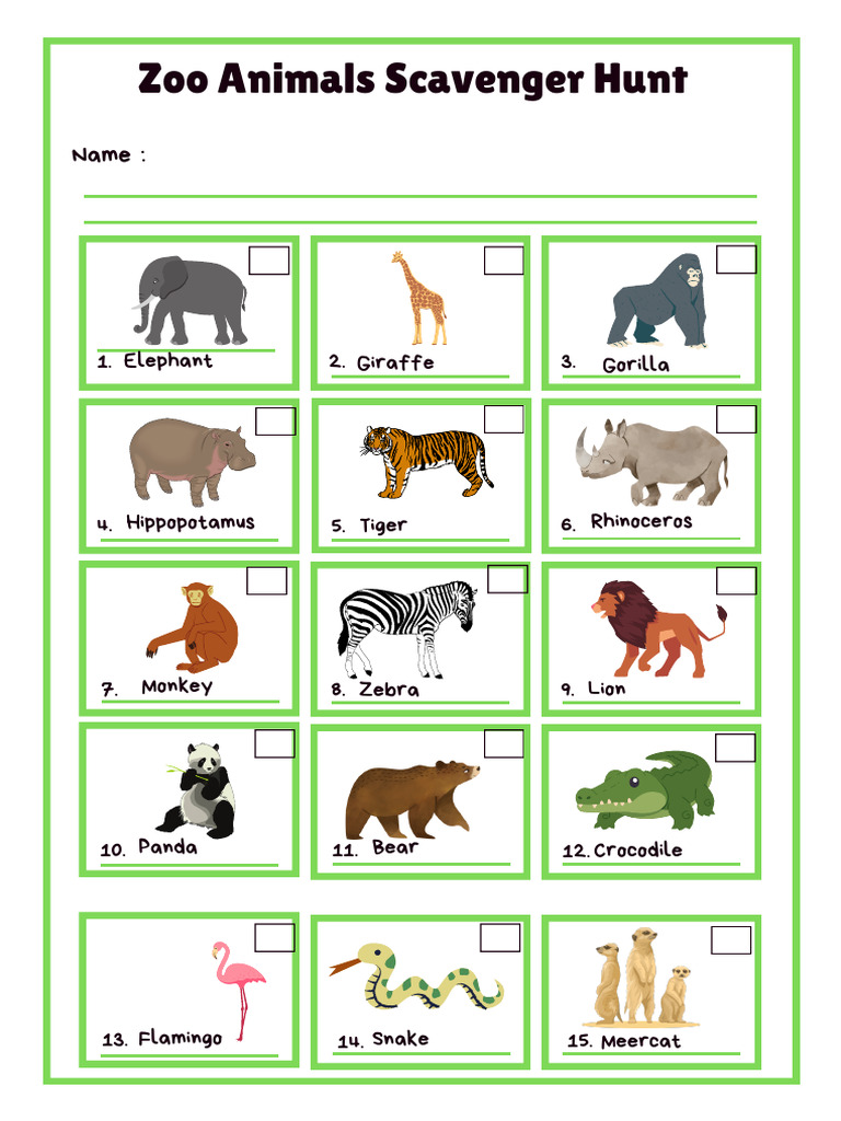 Zoo Animals Scavenger Hunt | PDF
