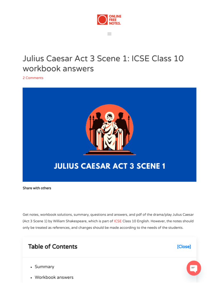 Julius Caesar Act 3 Scene 1 Answers | PDF | Mark Antony | Julius Caesar