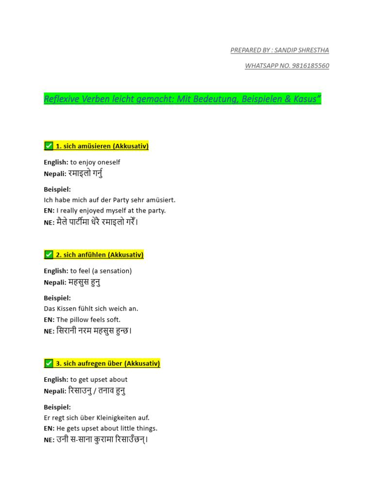 Reflexive Verbs in German Explained | PDF
