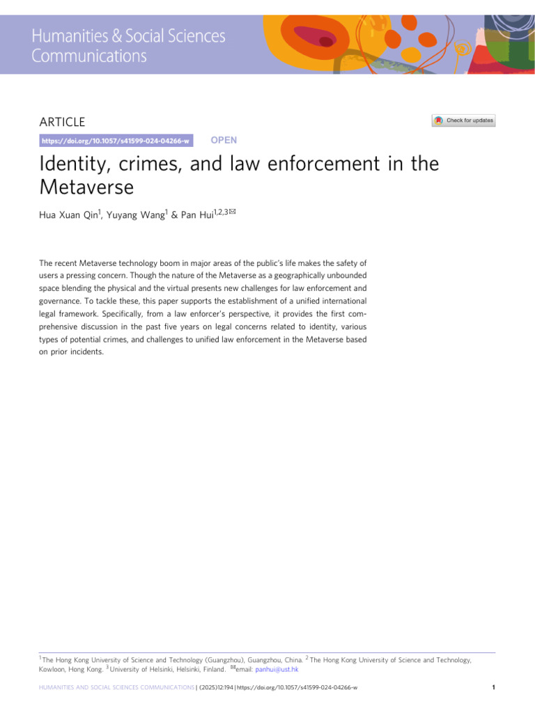 Metaverse Identity and Crime Law Challenges | PDF | Cryptocurrency ...
